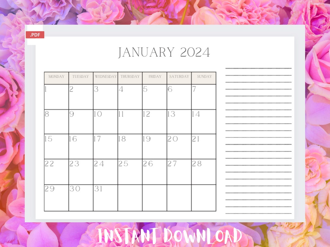 Simple 2024 Calendar Printable Organisation | Download & Print - Etsy
