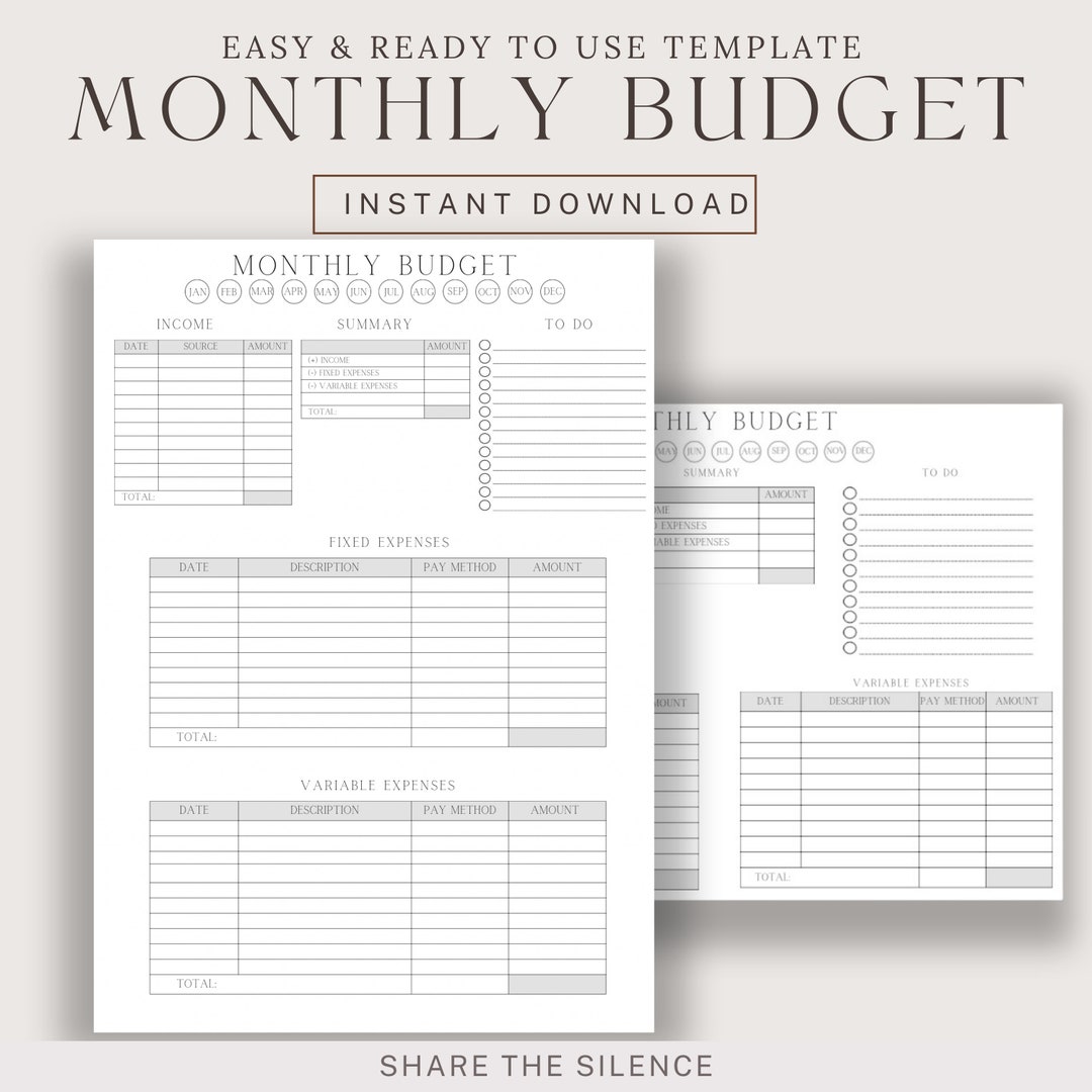 Monthly Budget Template Organisation | PDF | Download & Print - Etsy