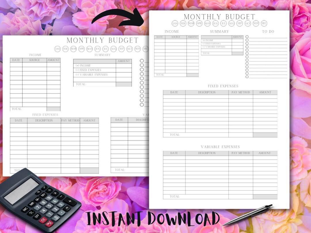 Printable Monthly Budget Template PDF Download & Print - Etsy UK