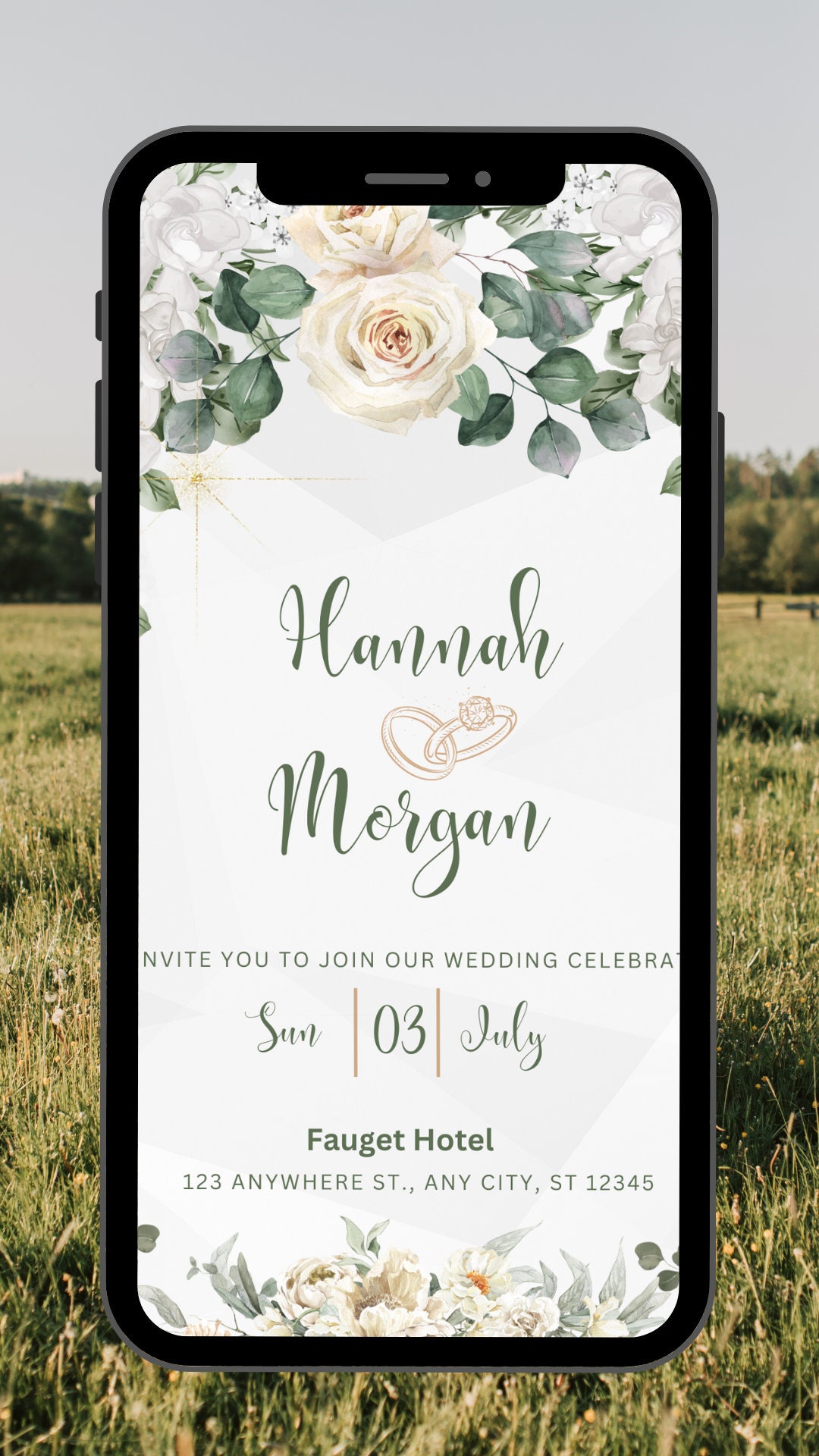 An Elegant Floral Digital Wedding Invitation, Electronic Wedding Invite ...