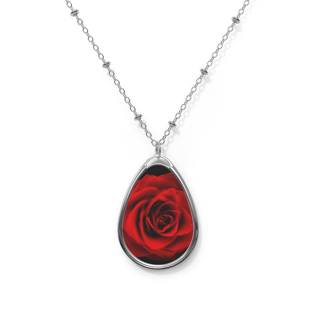 Red Rose Oval Necklace Ideal Gift - Etsy