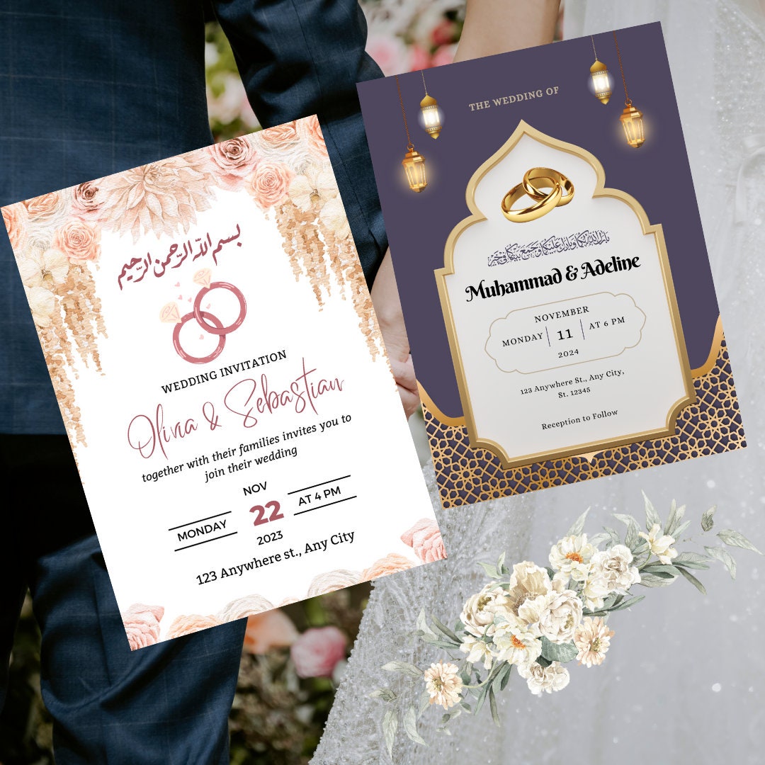 Two Digital Editable Muslim Wedding Invitation Template Nikah Mobile ...