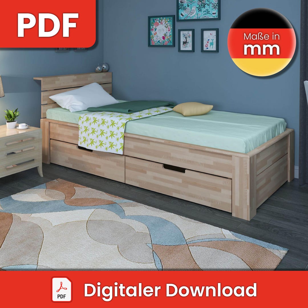 Massivholzbett Modell 3 // 90 Cm | DIY Bauanleitung / Bauplan - Etsy