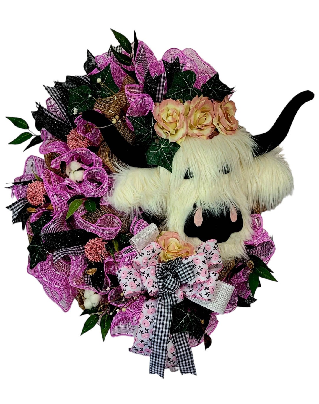 Highland Cow Door Wreath, Farmhouse Decor - Etsy