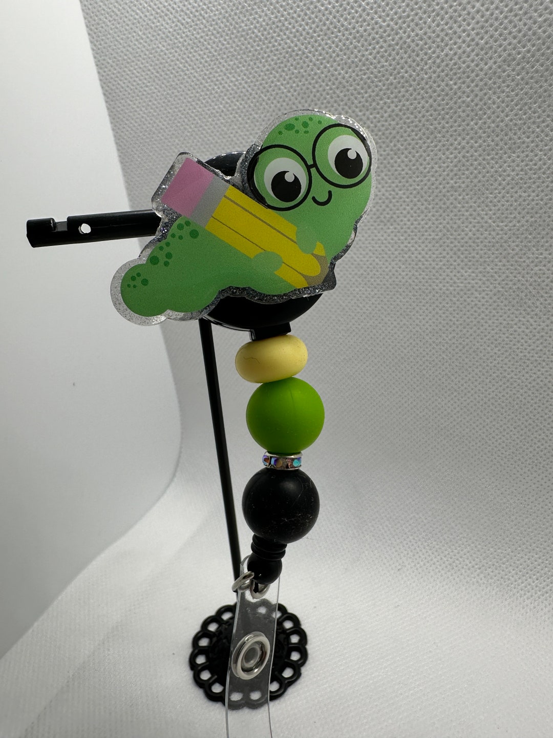 Bookworm Badge Reel Caterpillar W Pencil Badge Reel Teacher Badge Reel ...