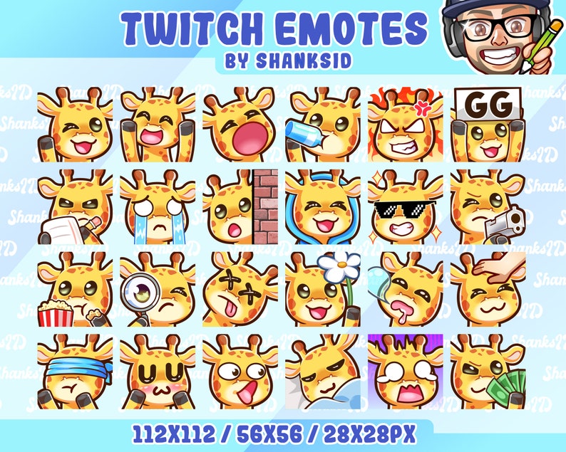 24 Giraffe Twitch Emotes Pack, Twitch and Discord Set, Cute Emotes, PNG ...
