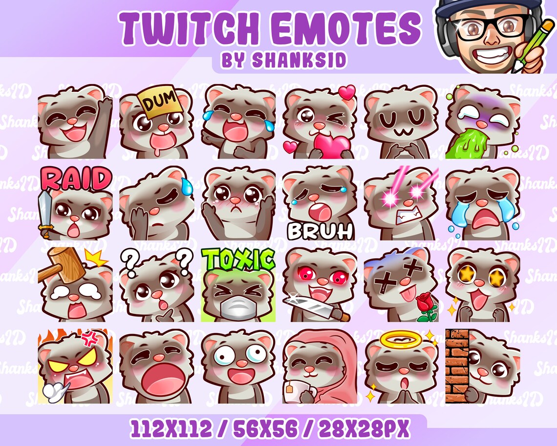 24 Ferret Twitch Emotes Pack, Streaming Discord Set (PNG Files) - Etsy