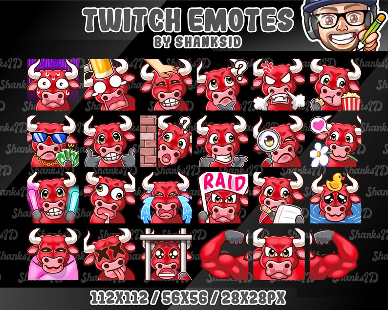 Bull Emotes Pack, Twitch & Discord Set (PNG Files, Digital Download) - Etsy