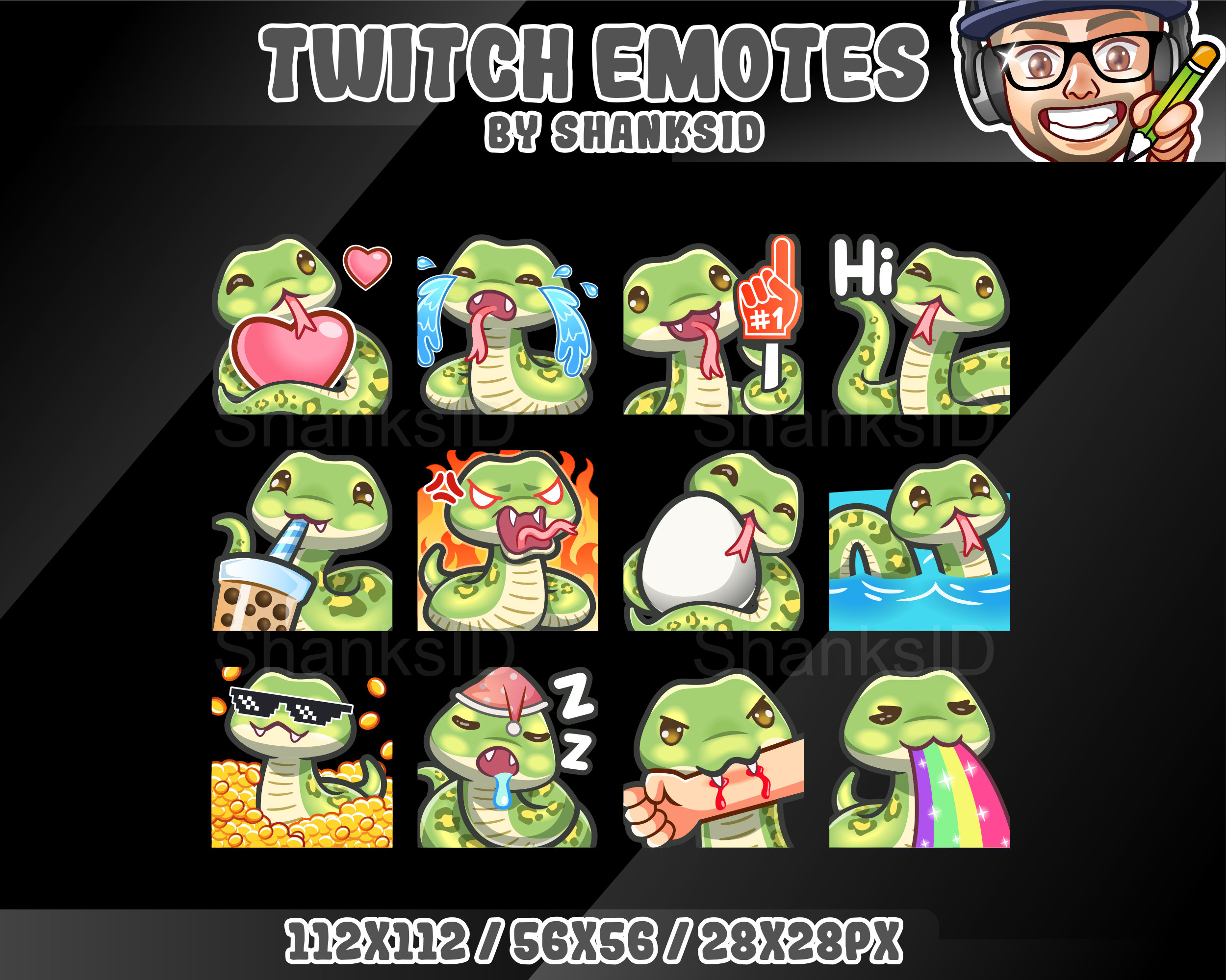 12 Cute Snake Emotes Pack, Twitch and Discord Set, PNG Files, Premium ...