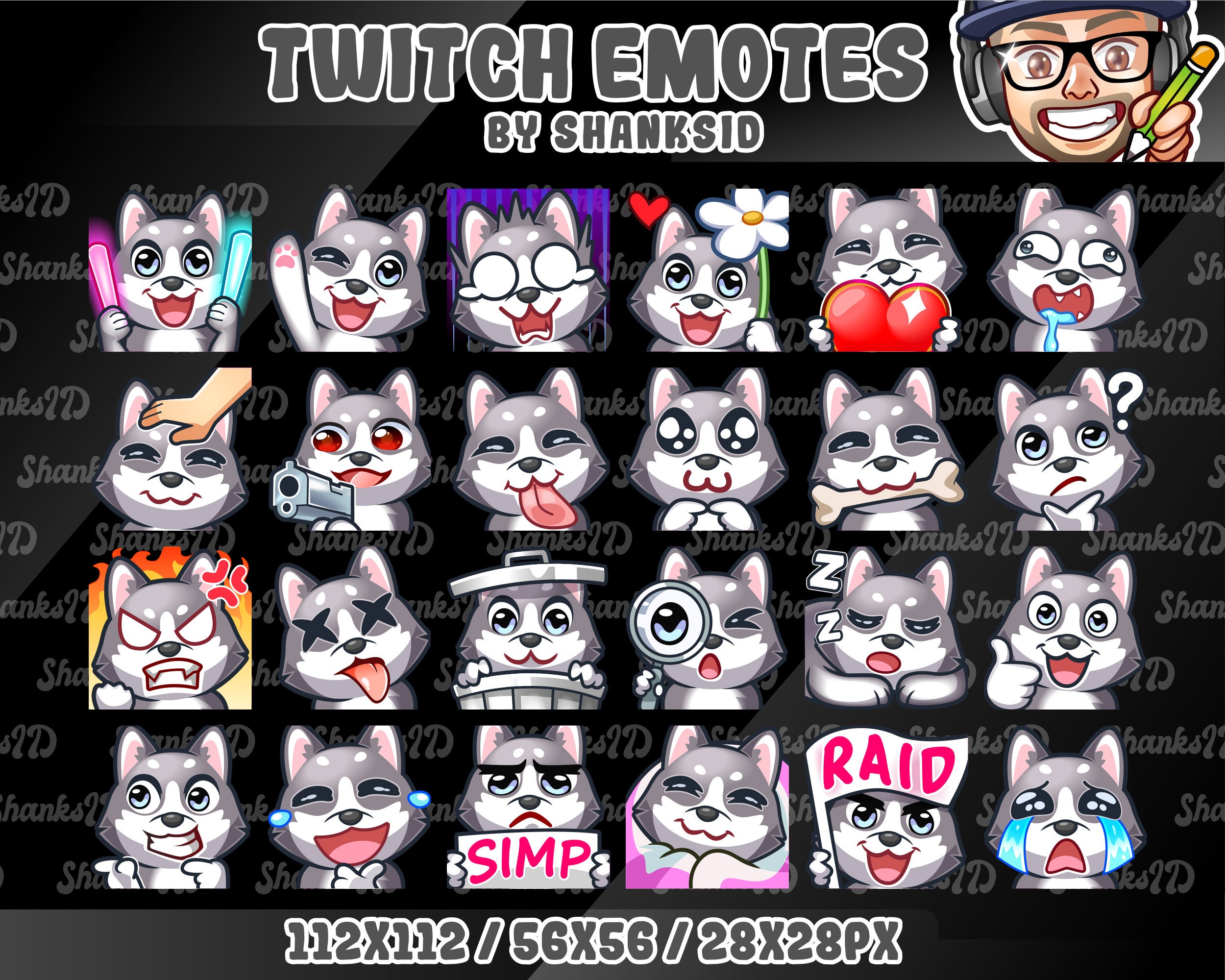24 Husky Emotes Pack, Twitch and Discord Set, Animals Emote, PNG Files ...