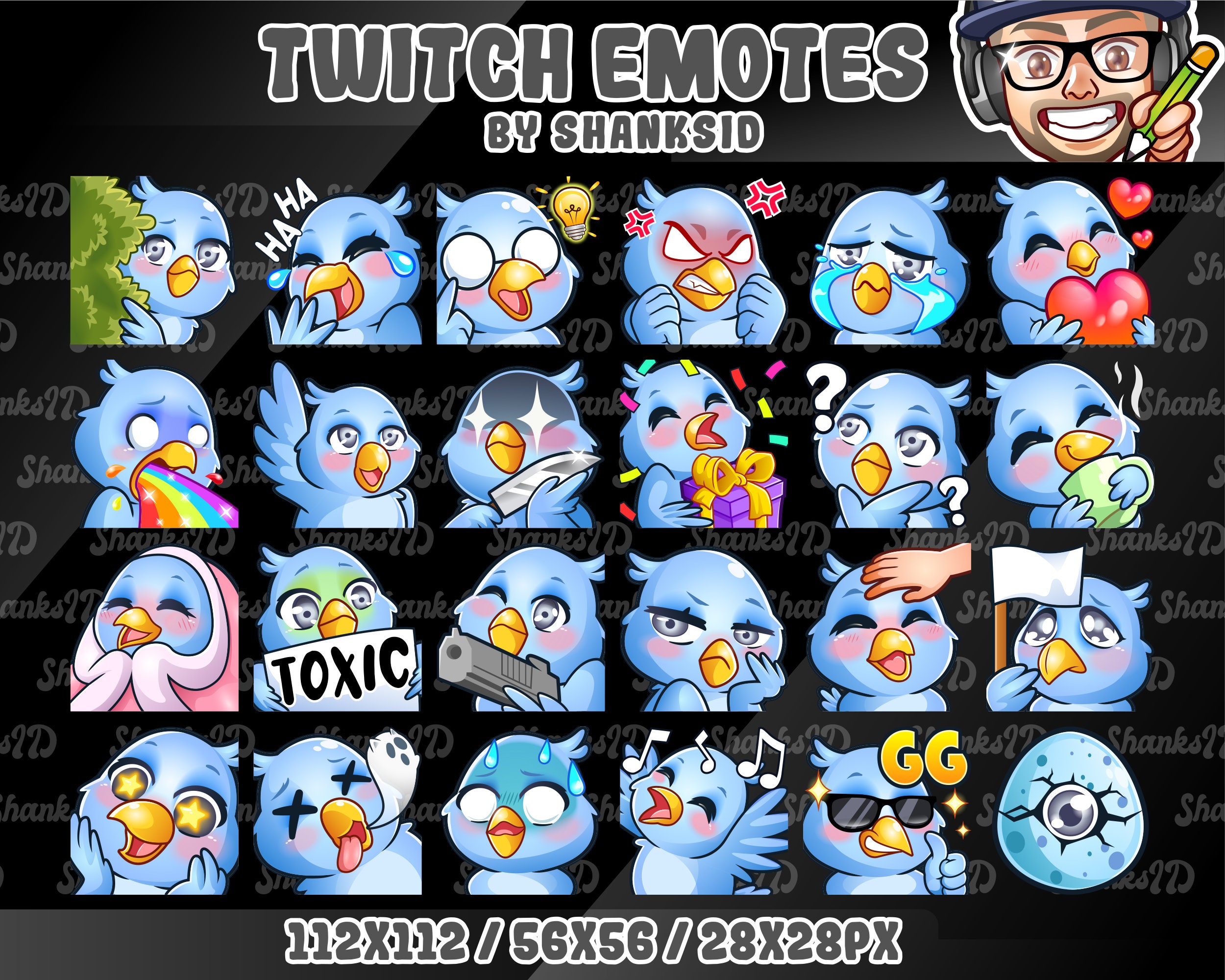 24 Cute Bird Twitch Emotes Pack, Twitch and Discord Set, PNG Files ...