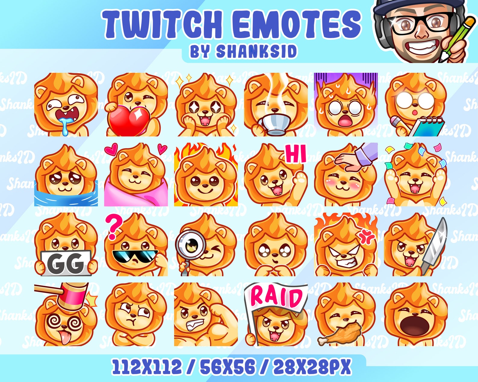 24 Cute Lion Emotes Pack, Twitch and Discord Set, PNG Files, Premium ...