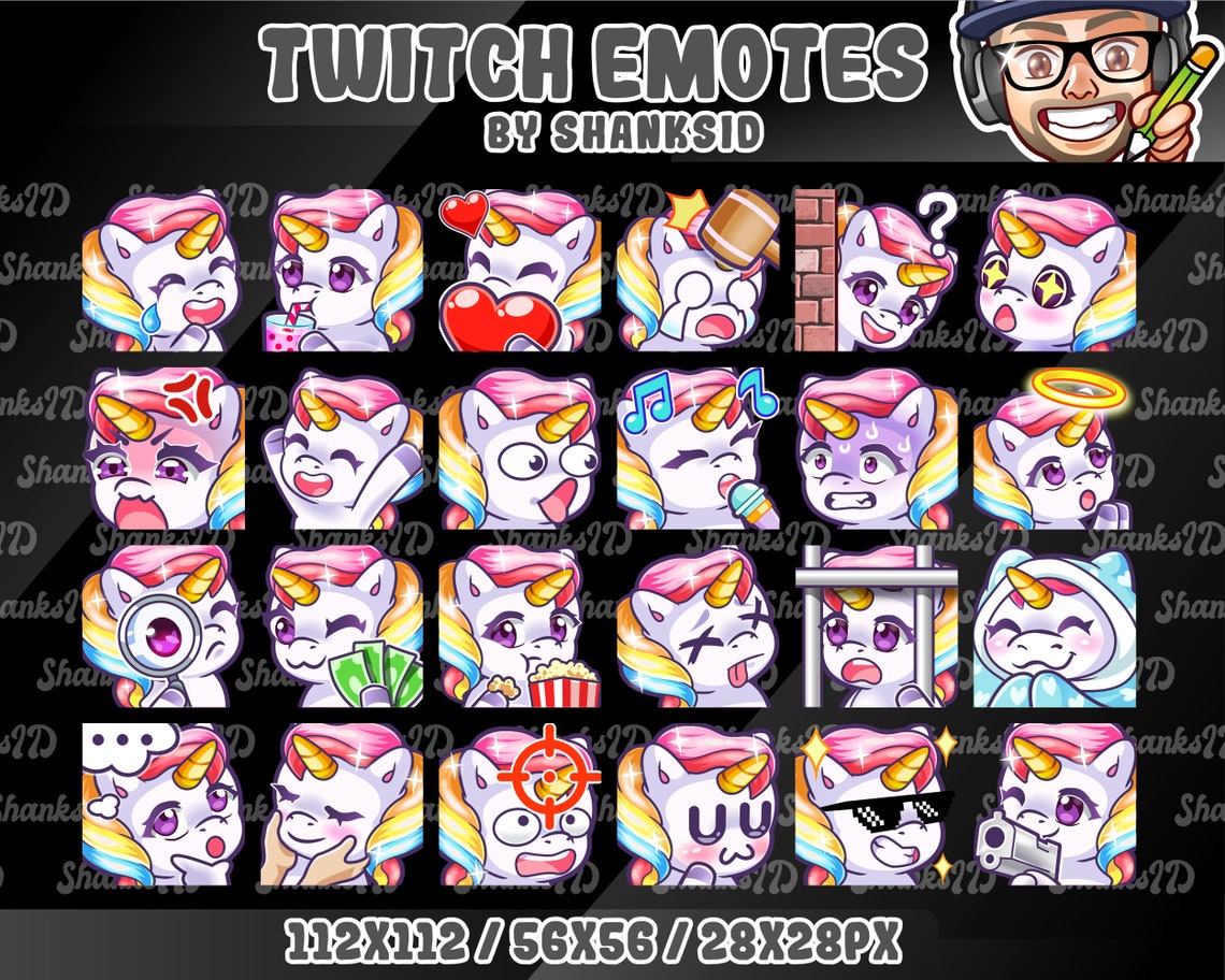 Unicorn Twitch Emotes Pack: 24 PNG Files for Discord (digital Download ...