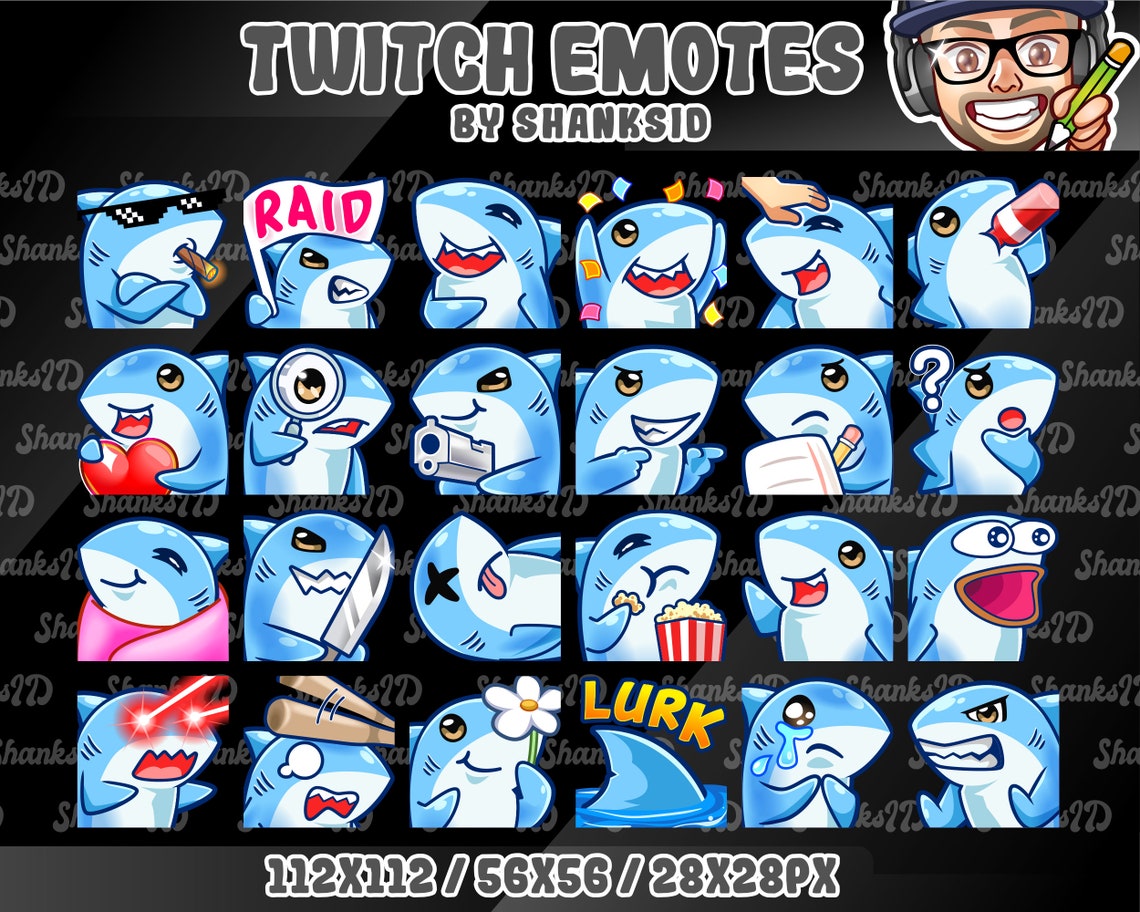 24 Cute Shark Twitch Emotes Pack, Discord Set (PNG Files) - Etsy