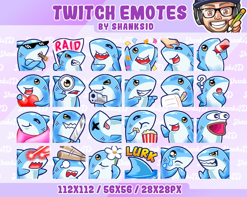 24 Cute Shark Twitch Emotes Pack, Discord Set (PNG Files) - Etsy