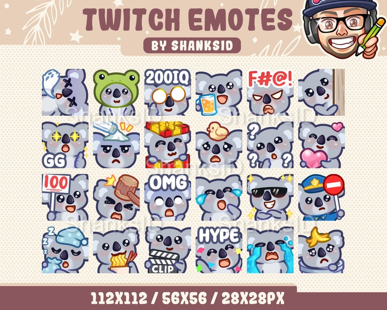 Koala Emotes Pack, Twitch & Discord Set (PNG Files, Digital Download ...