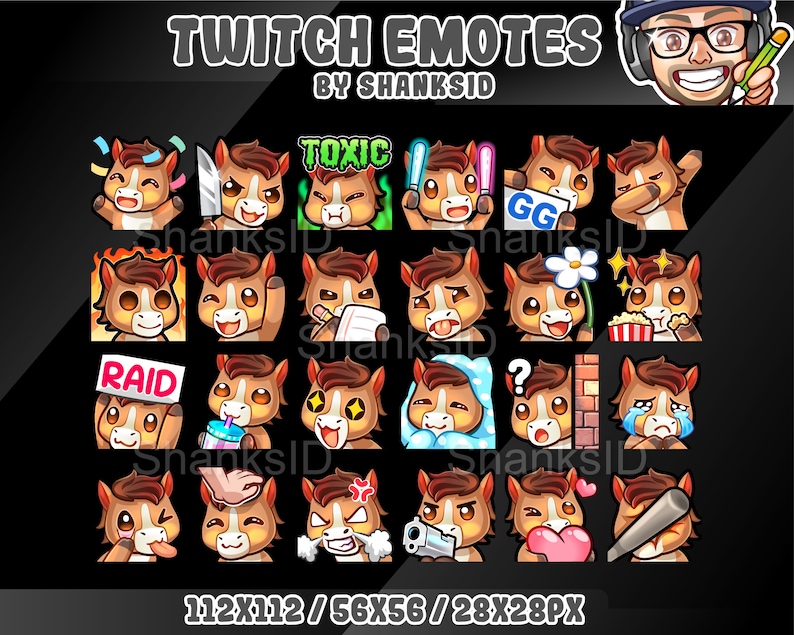 Horse Twitch Emotes Pack: Streaming & Discord PNG Set (digital Download ...