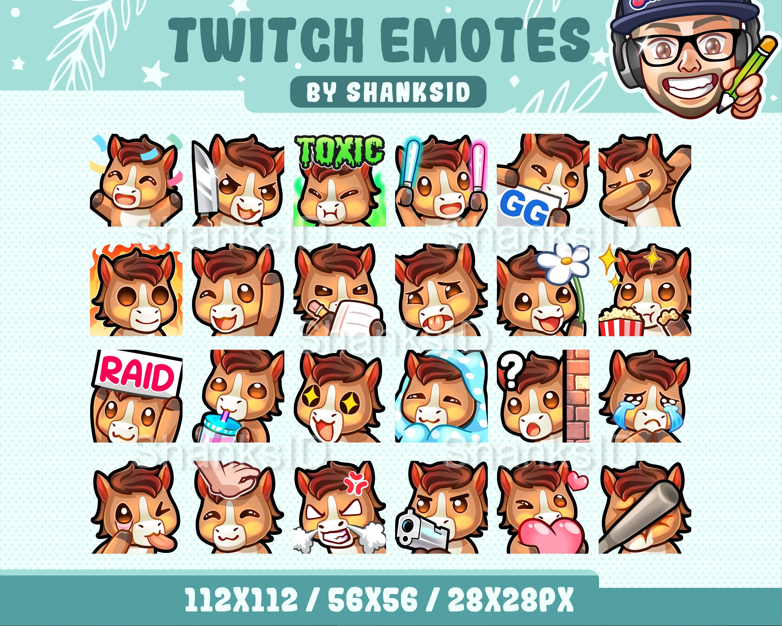 Horse Twitch Emotes Pack: Streaming & Discord PNG Set (digital Download ...