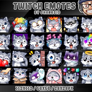 Gray Wolf Emotes Pack, Twitch & Discord Set (PNG Files, Digital ...