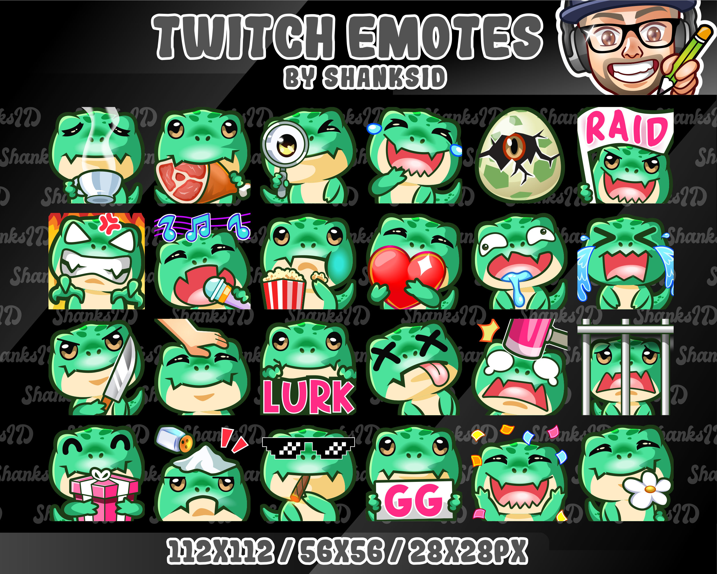 24 Dino_t-rex Twitch Emotes Pack, Twitch and Discord Set, PNG Files ...