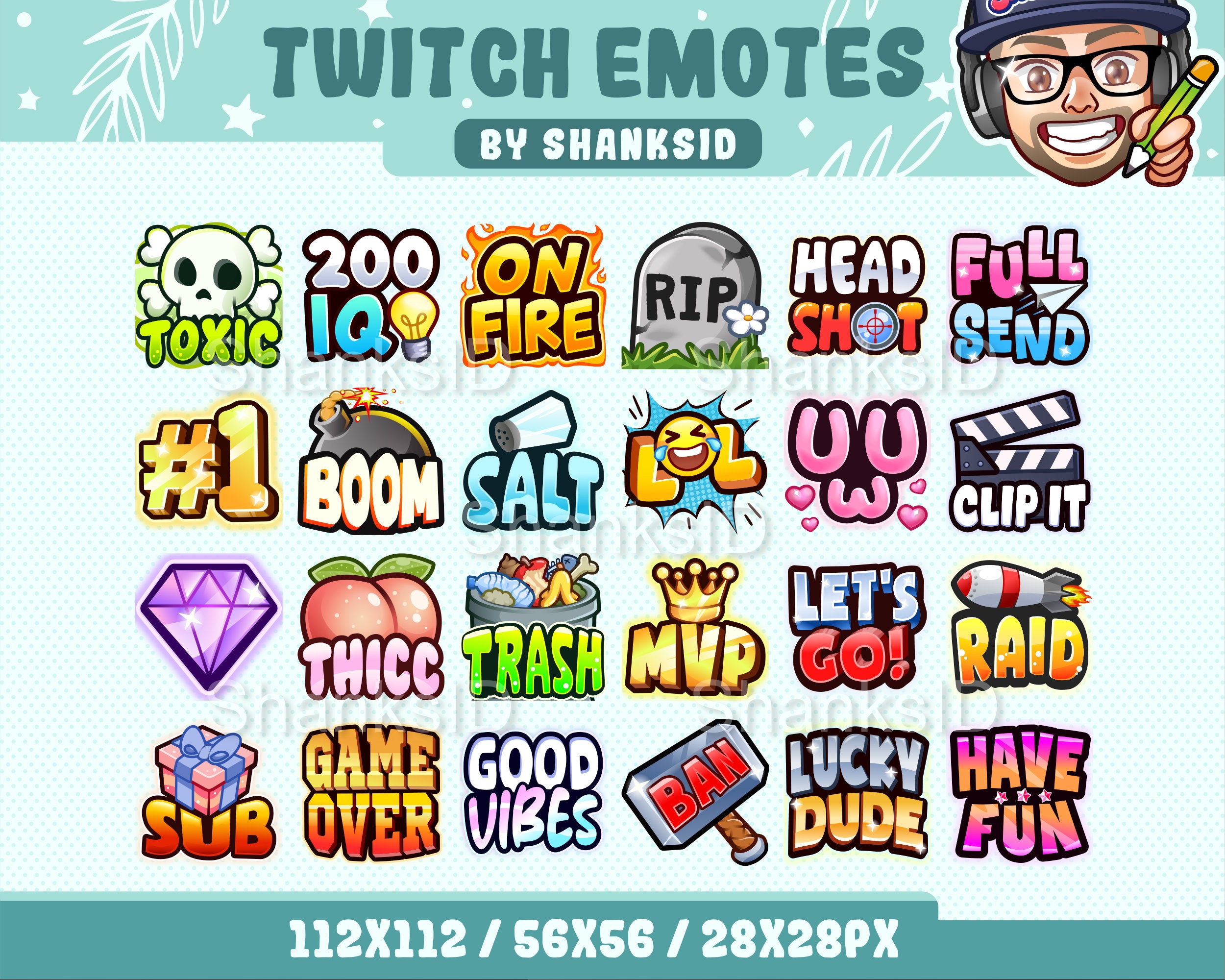24 Text Emotes Pack #1, Twitch and Discord Set, PNG Files, Premium ...