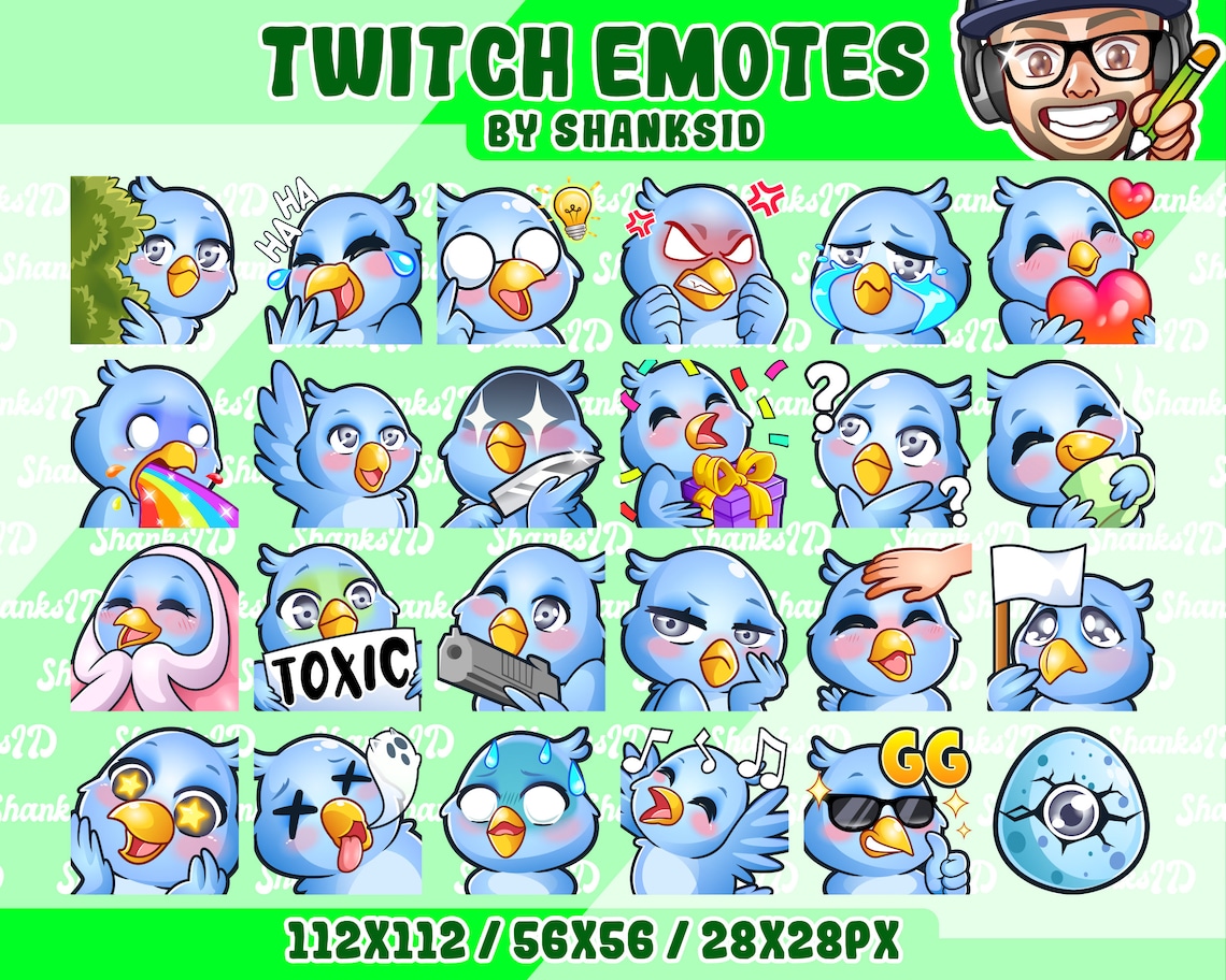 24 Cute Bird Twitch Emotes Pack, Twitch and Discord Set, PNG Files ...