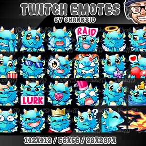 24 Blue Dragon Twitch Emotes Pack, Twitch and Discord Set, Chat Emotes ...
