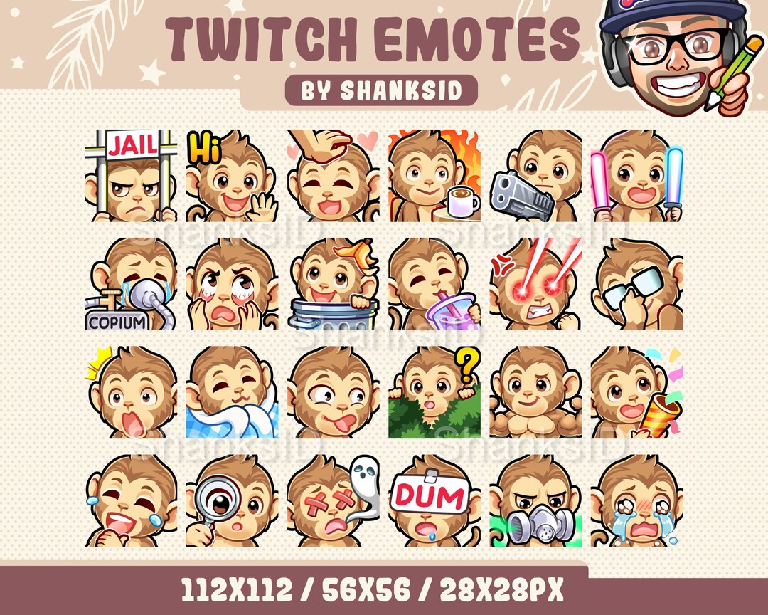 24 Monkey Twitch Emotes Pack, PNG Files (digital Download) - Etsy