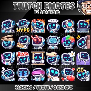 24 Unique Robot Twitch Emotes Pack, Twitch and Discord Set, PNG Files ...