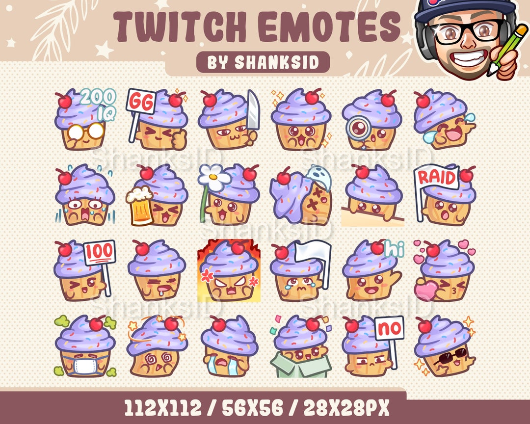 Kawaii Cupcake Emotes Pack, Twitch & Discord Set (PNG Files, Digital ...