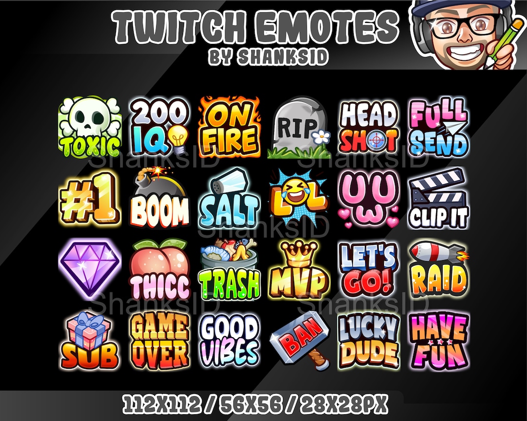 24 Text Emotes Pack #1, Twitch and Discord Set, PNG Files, Premium ...