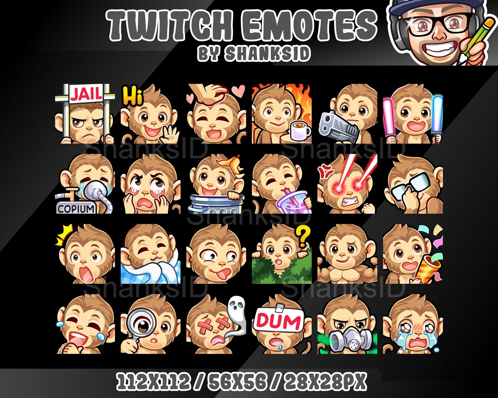 24 Monkey Twitch Emotes Pack, PNG Files (digital Download) - Etsy