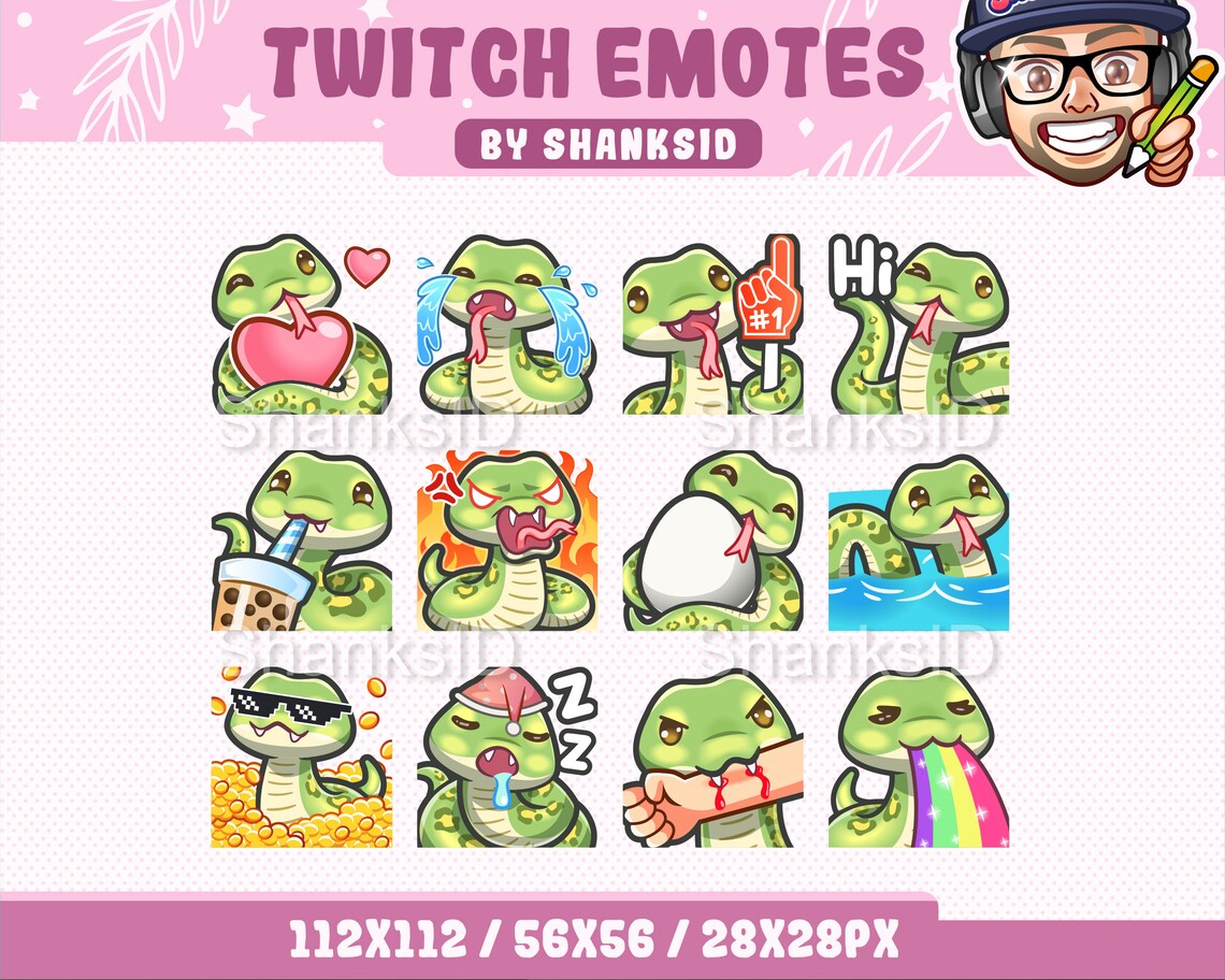 12 Cute Snake Emotes Pack, Twitch and Discord Set, PNG Files, Premium ...