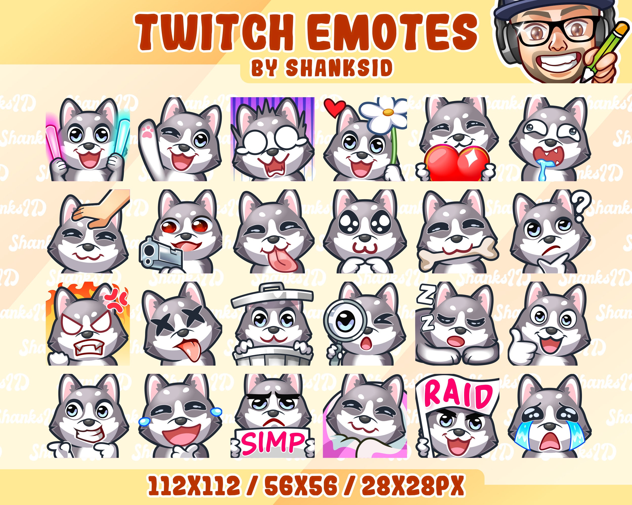 24 Husky Emotes Pack, Twitch and Discord Set, Animals Emote, PNG Files ...