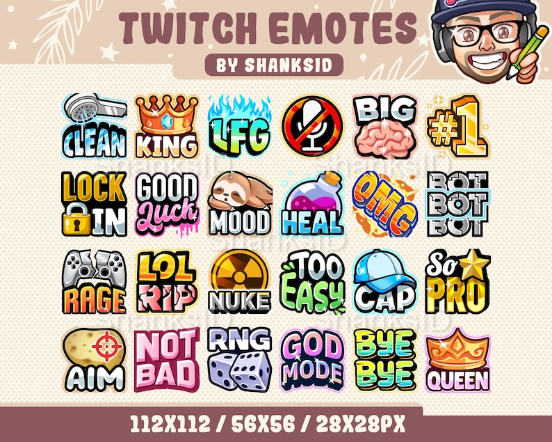 24 Text Emotes Pack #4, Twitch and Discord Set, PNG Files, Premium ...