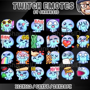 24 Jellyfish Twitch Emotes Pack, Twitch and Discord Set, Cute Jellyfish ...