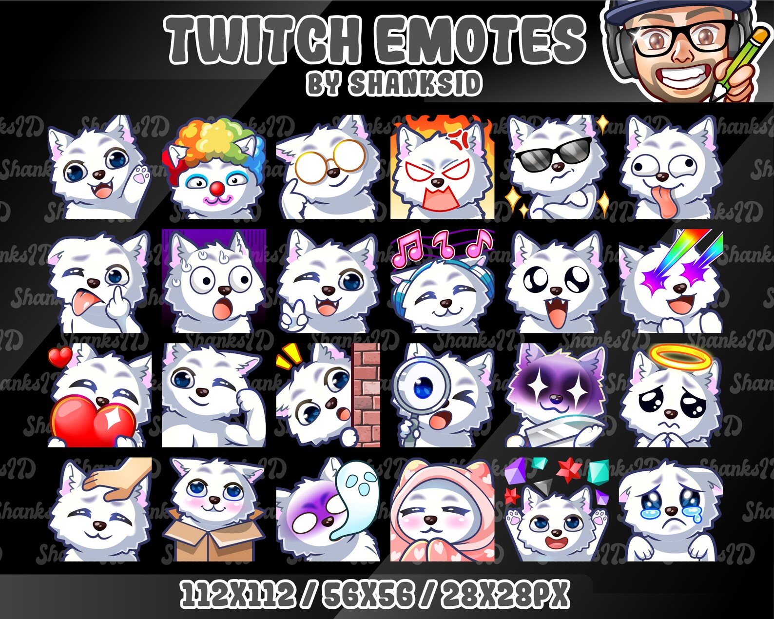 White Wolf Emotes Pack, Twitch & Discord Set (PNG Files, Digital ...