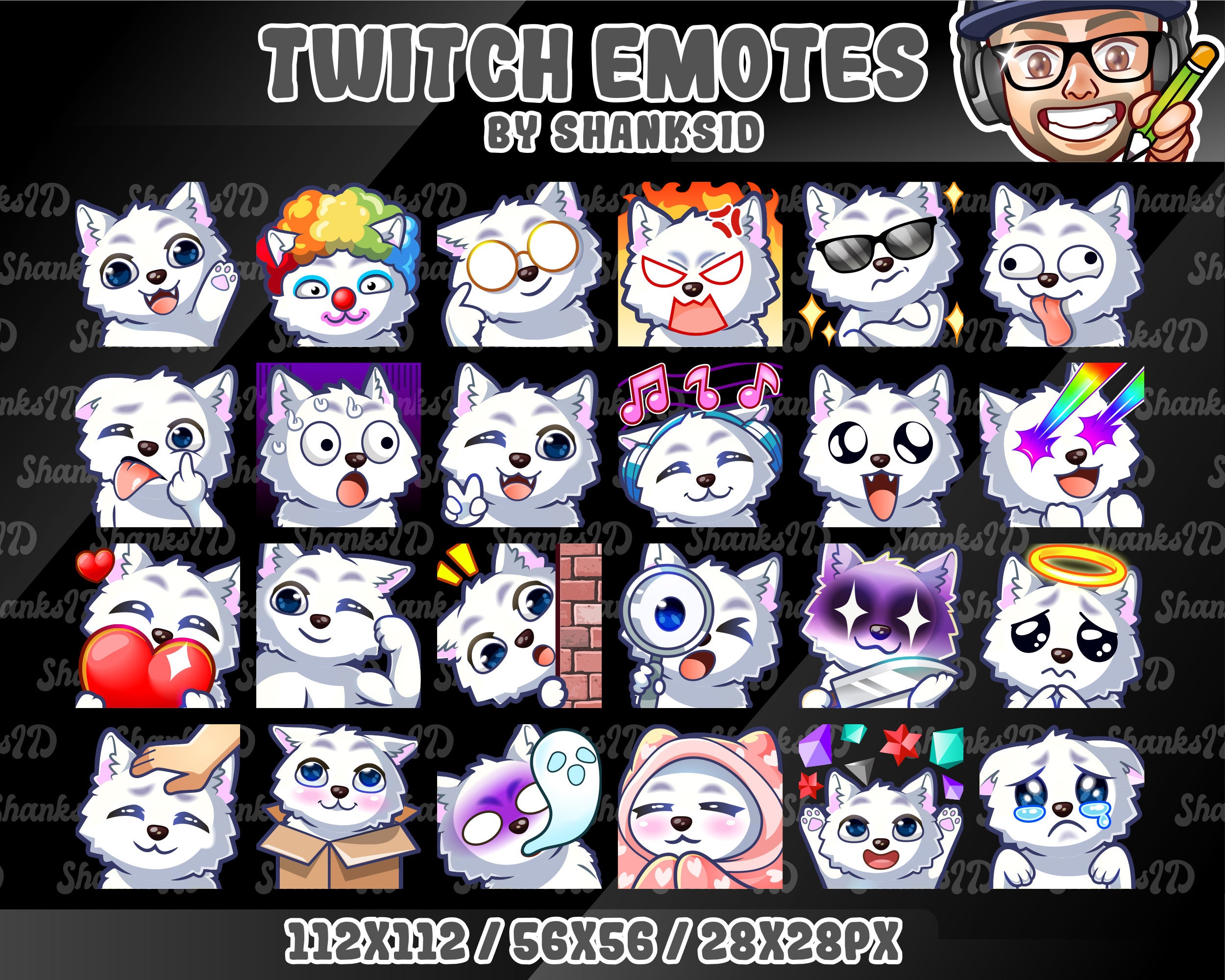 White Wolf Emotes Pack, Twitch & Discord Set (PNG Files, Digital ...