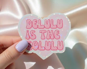 Delulu is the Solulu Meme Glitter Heart Holo Sticker | Water-resistant ...