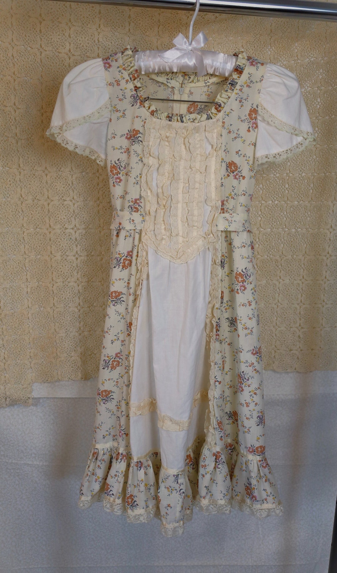 Vintage 70s Gunne Sax STYLE Juniors Floral Apron Prairie Dress With ...