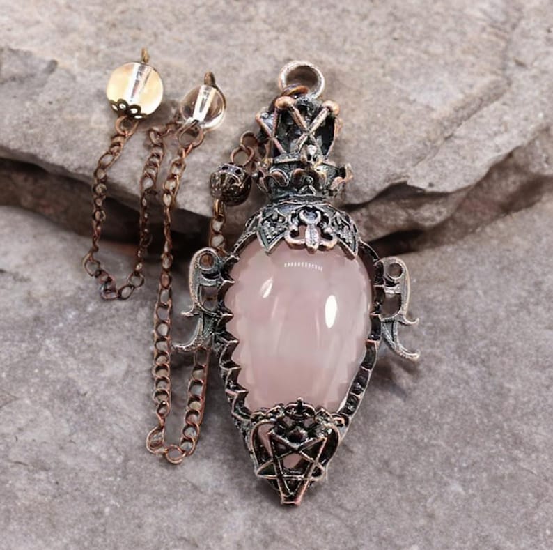 Natural Rose Quartz Witchy Gothic Spiritual Pendulum for Divination and ...