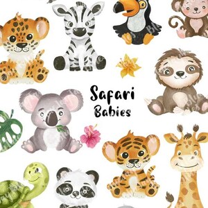 Safari Jungle Animals Nursery Clipart, Watercolor African Wild One ...