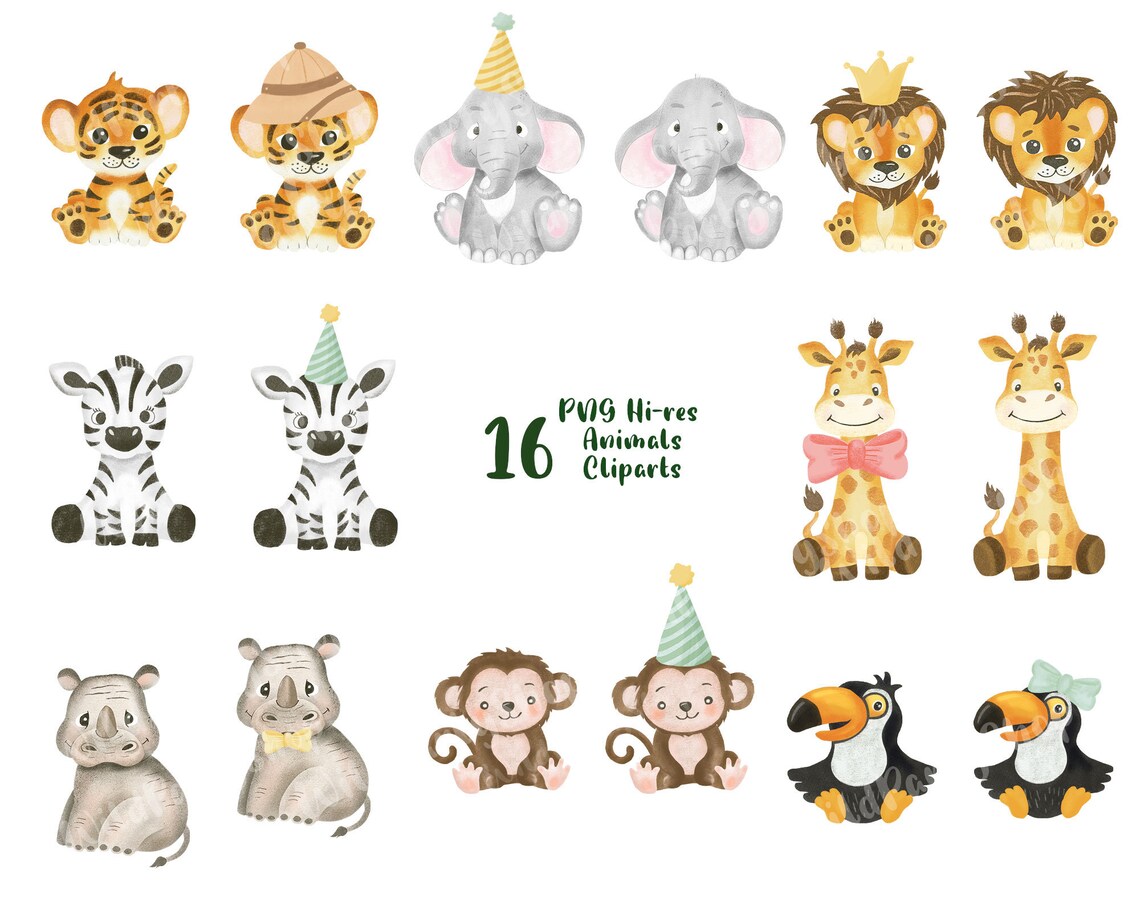 Safari Jungle Animals Clipart: Tropical Nursery PNG (digital Download ...