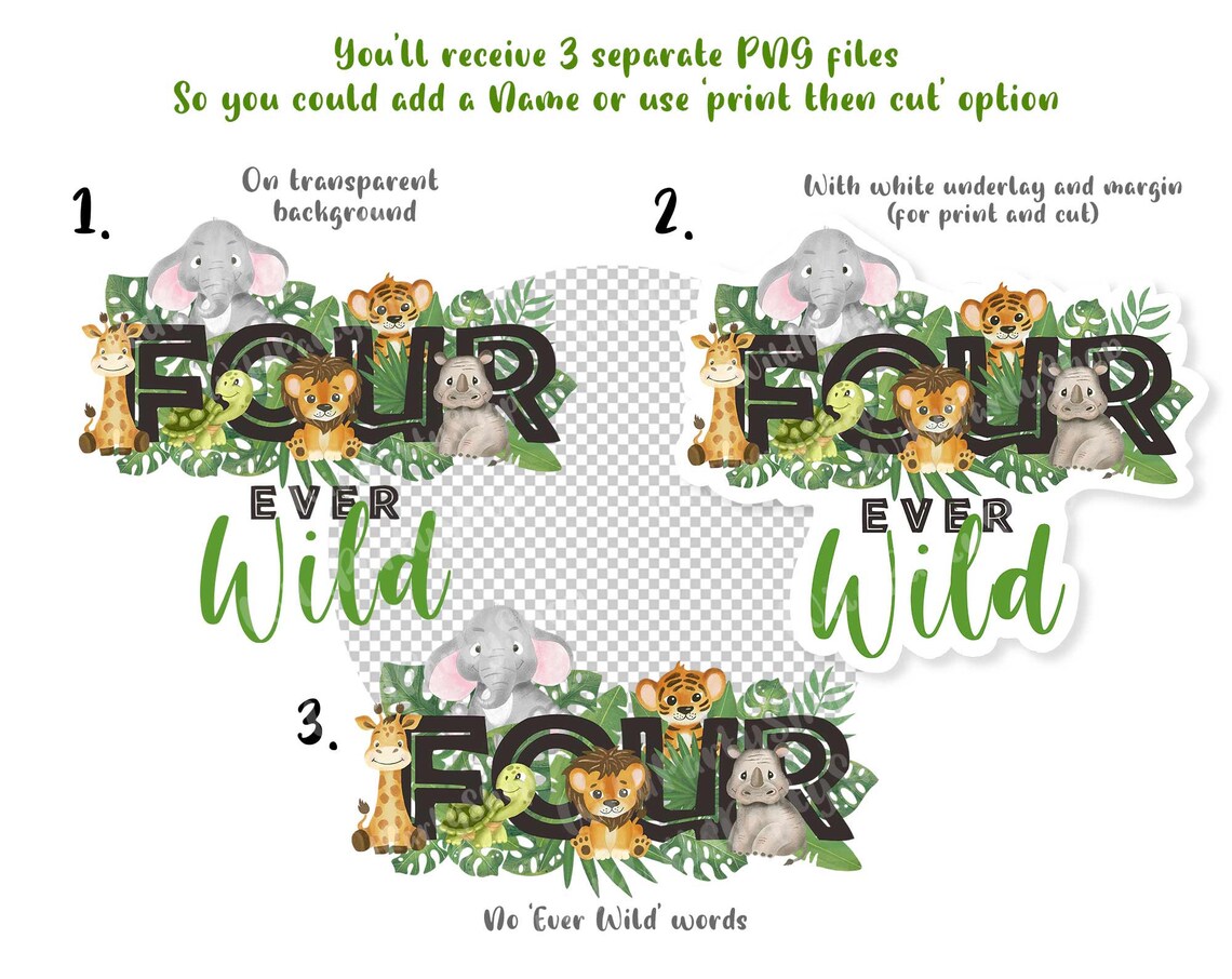 Four Ever Wild PNG: 4th Birthday Safari Animals (digital File) - Etsy