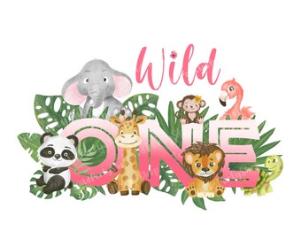 Wild One 1st Birthday Safari Jungle PNG Watercolor Leaves - Etsy