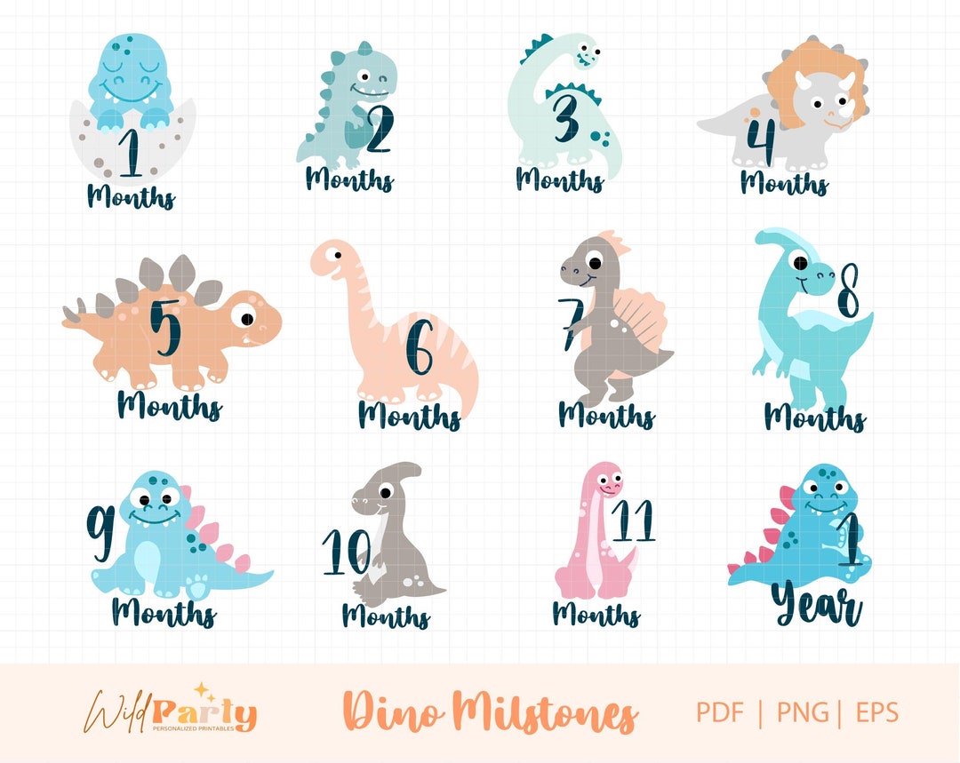 Dinosaur Milestone Photo Props Bundle, Baby Month Growth, 1st Birthday ...