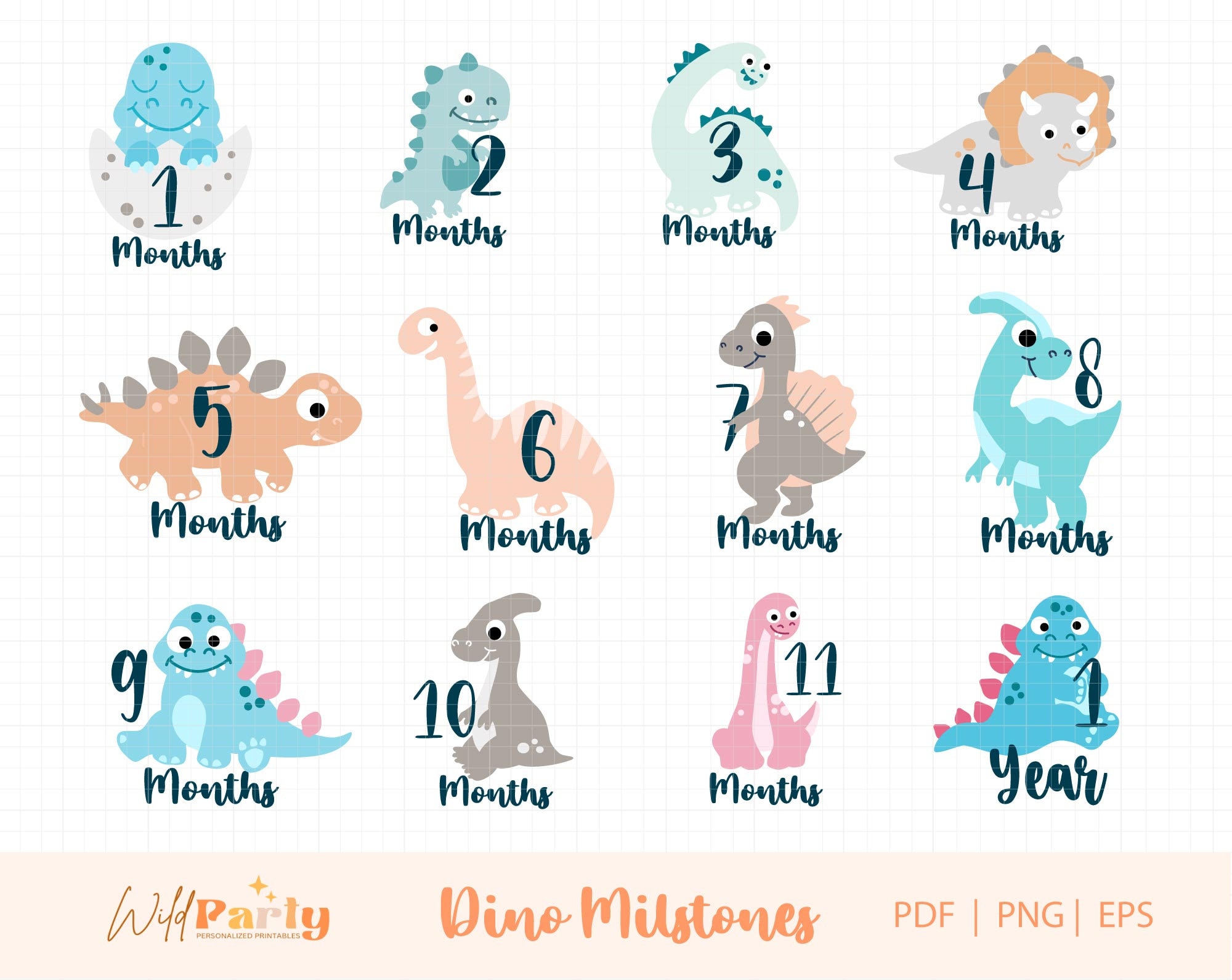 Dinosaur Milestone Photo Props Bundle, Baby Month Growth, 1st Birthday ...
