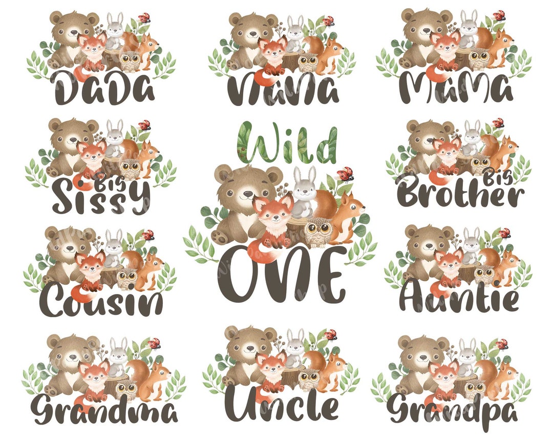 Wild One Birthday T-shirt PNG: Family Woodland Animals (digital ...