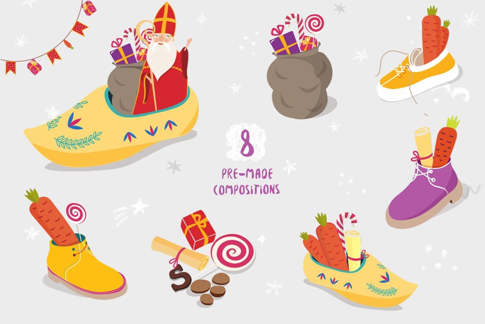 St Nicholas Clipart Set: Christmas Card Designs, Seamless Patterns (PNG ...