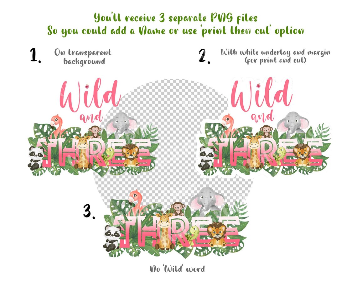 Wild and Three PNG Safari Jungle Themed Party Transfer - Etsy